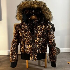 Guess | Jackets & Coats | Guess Animal Print Jacket With Fur Hood ...
